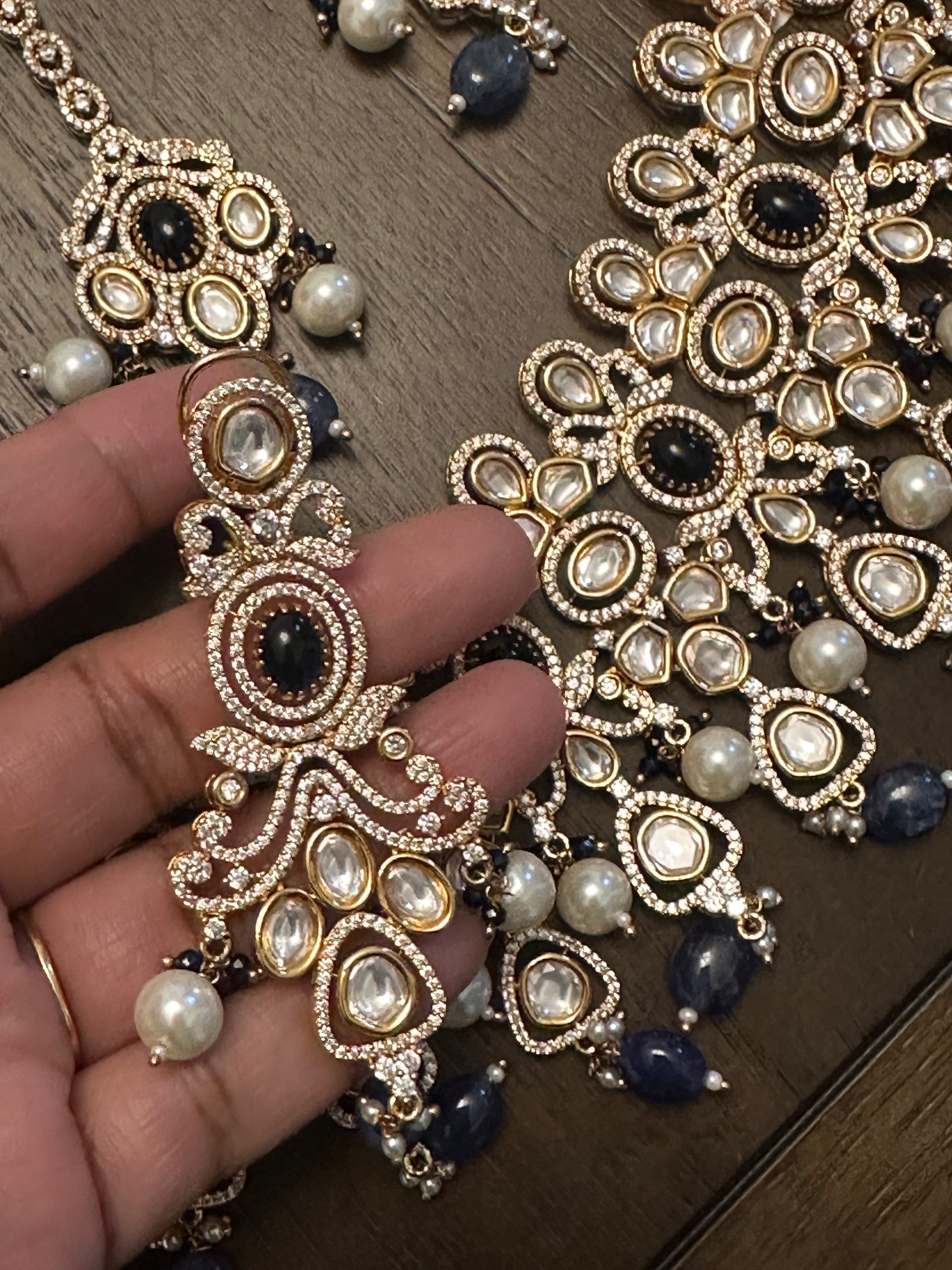 Navy blue kundan set store