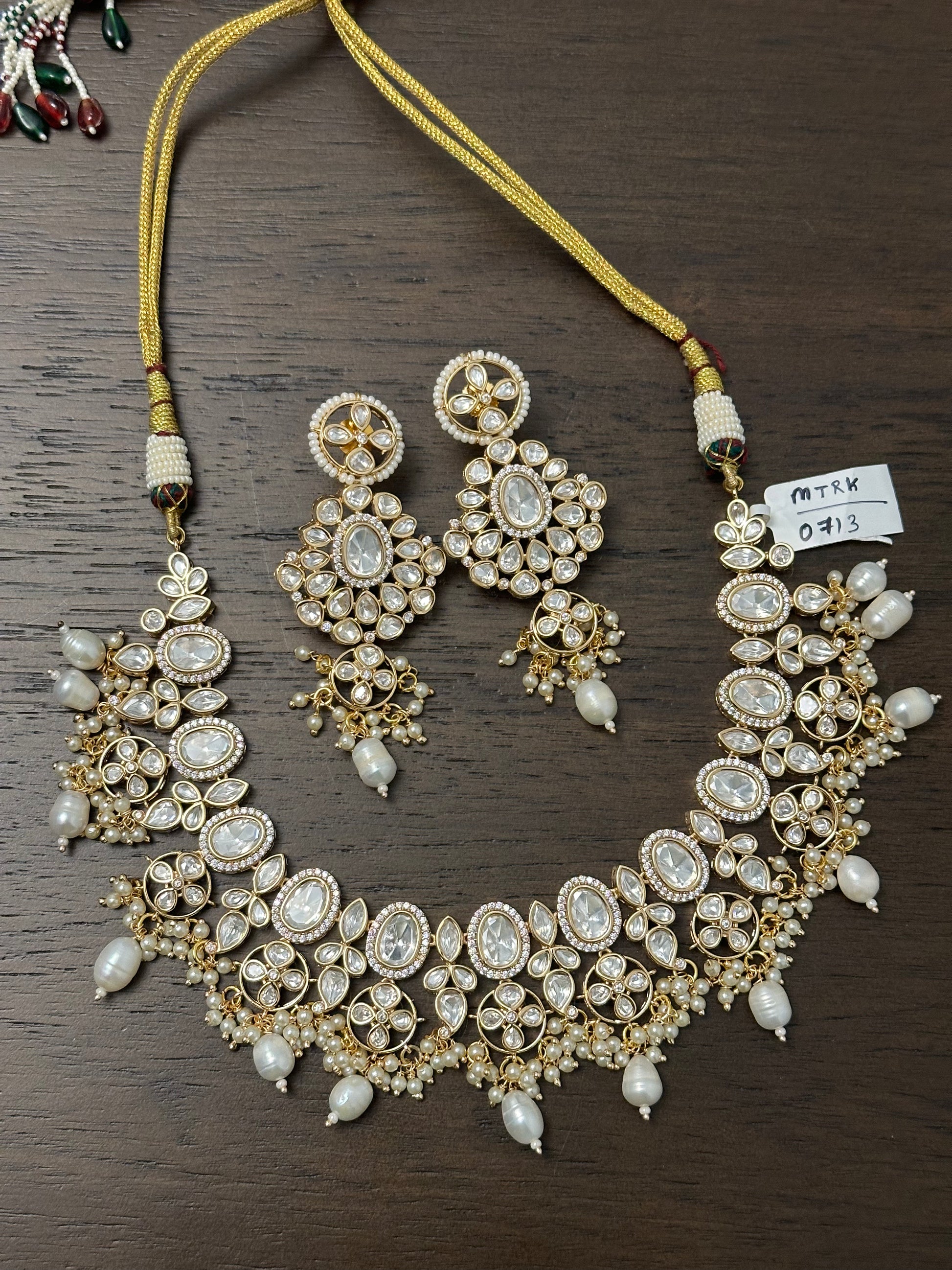 White Stone Polki Kundan Set with Earrings Tukki Jewels